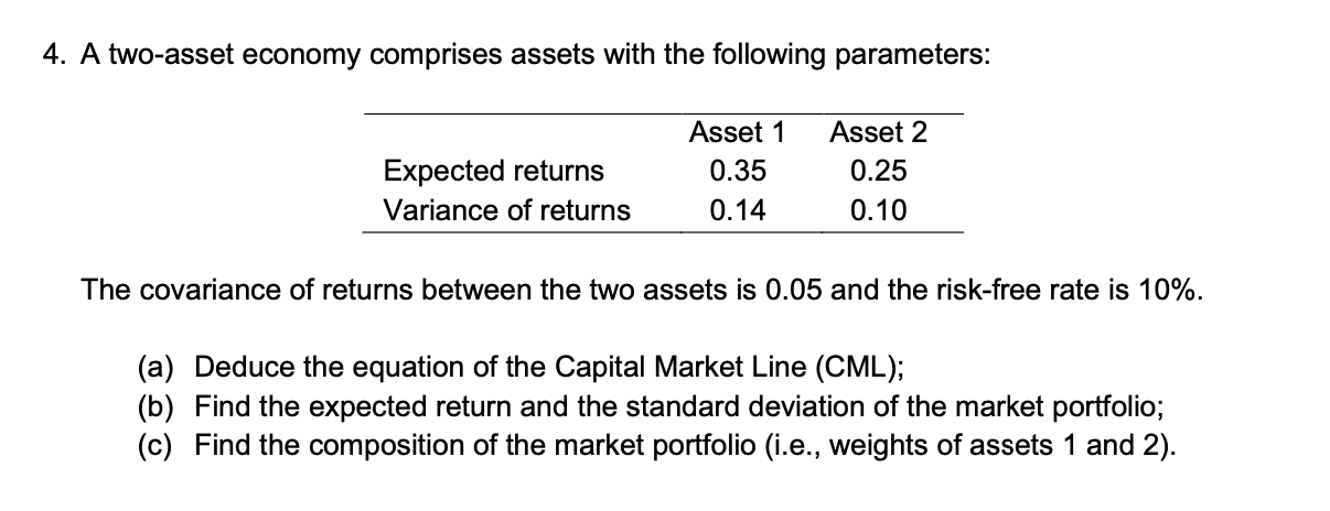 Solved A two-asset economy comprises assets with the | Chegg.com