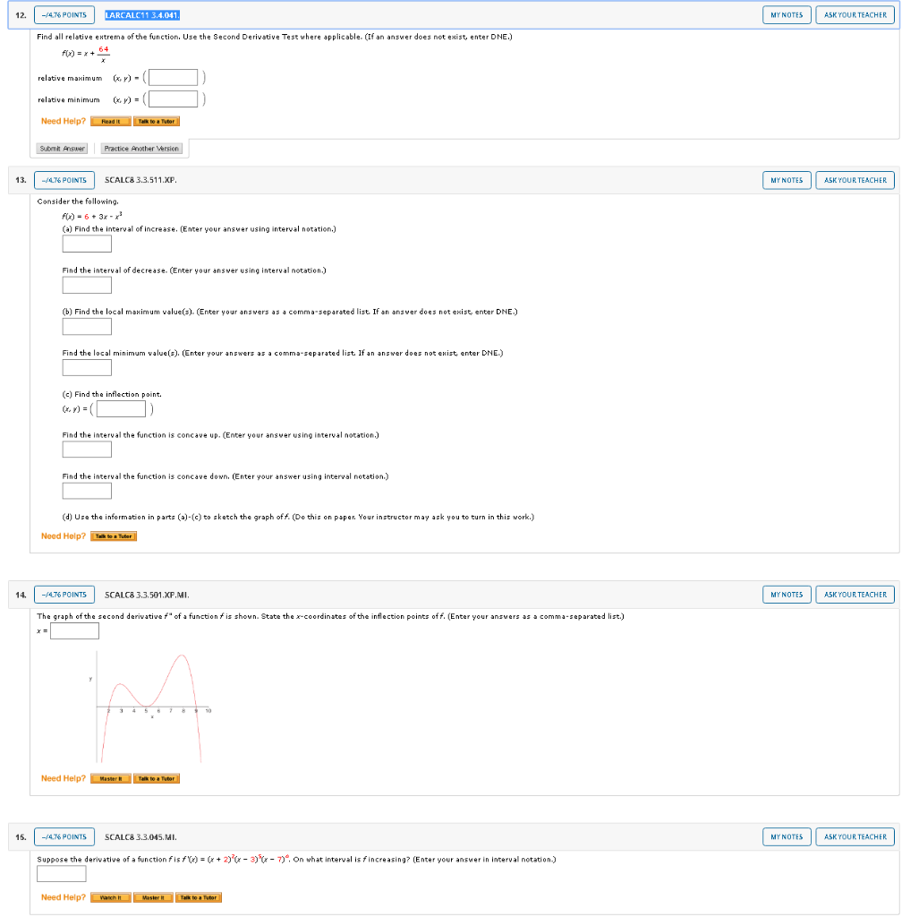Solved 12. MY NOTES | ASK YOUR TEACHER - 476 POINTS | Chegg.com