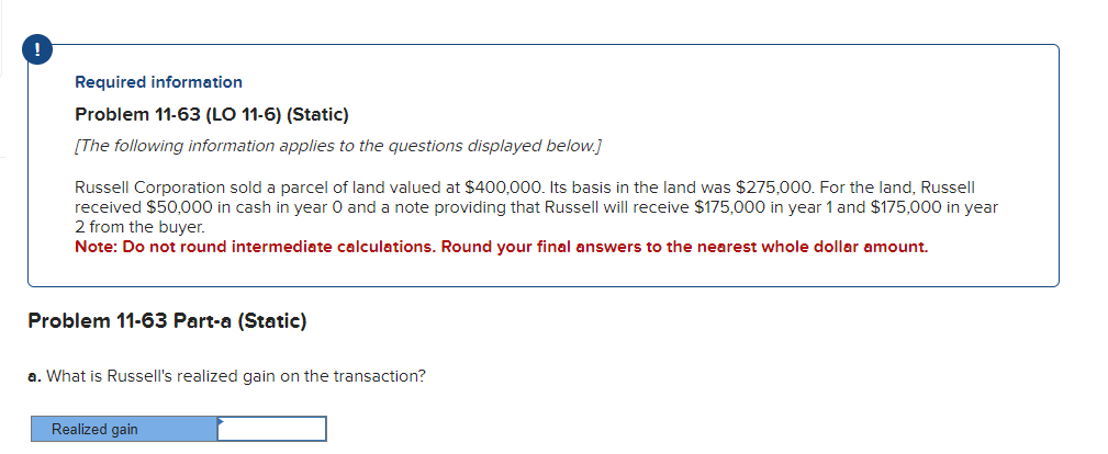 Solved Required information Problem 11-63 (LO 11-6) (Static) | Chegg.com