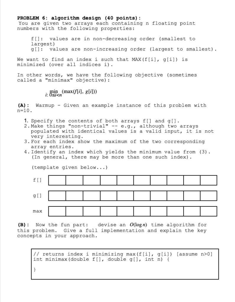 Solved PROBLEM 6: algorithm design (40 points) You are given | Chegg.com