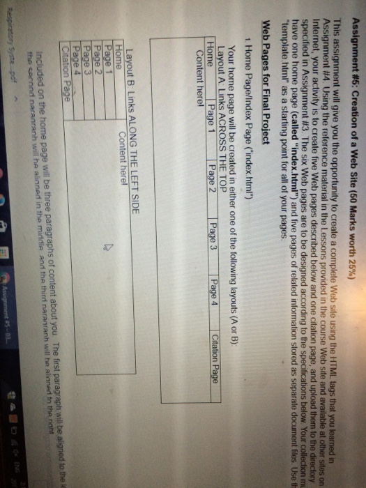 Solved Assignment #5: Creation of a Web Site (50 Marks worth | Chegg.com