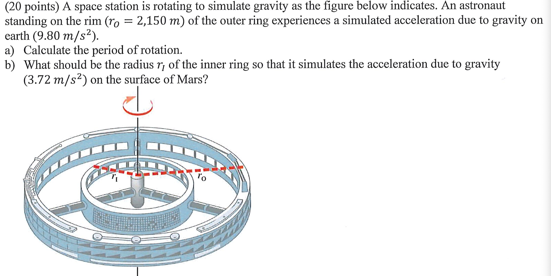 Solved (20 points) A space station is rotating to simulate | Chegg.com