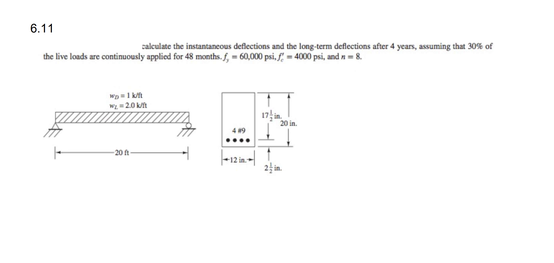 Solved 6.11 calculate the instantaneous deflections and the | Chegg.com