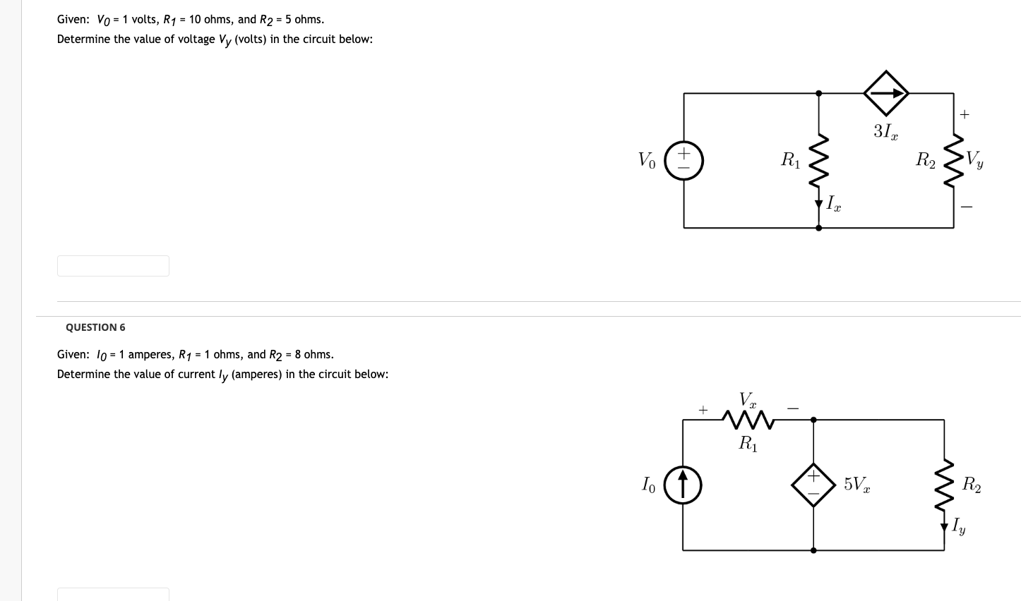 Solved Given: V0=1 volts, R1=10 ohms, and R2=5 ohms. | Chegg.com