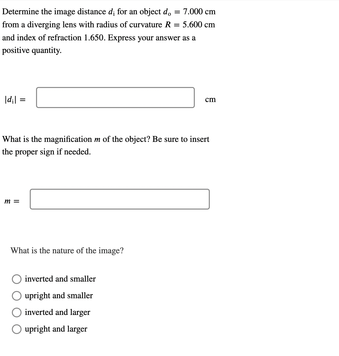 Solved Determine the image distance di for an object | Chegg.com
