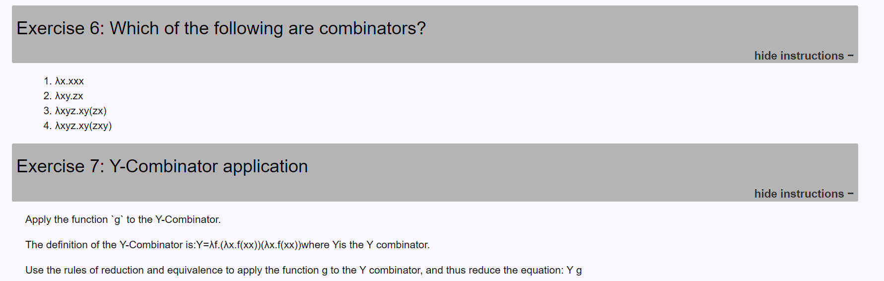 Solved Exercise 6: Which of the following are combinators? | Chegg.com
