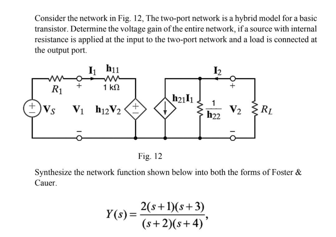 Solved Consider the network in Fig. 12, The two-port network | Chegg.com