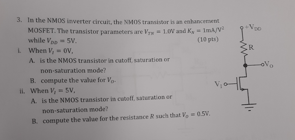 Solved p+VDD 3. In the NMOS inverter circuit, the NMOS | Chegg.com