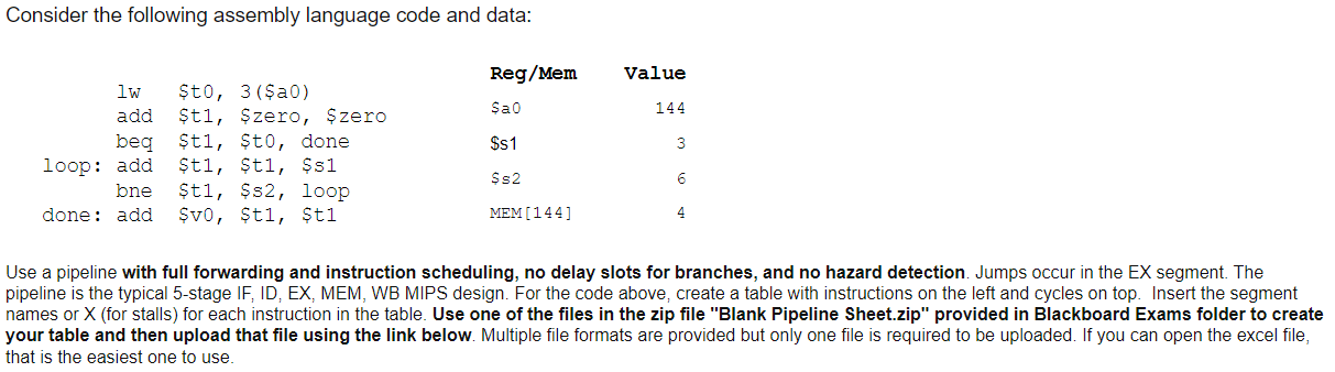 Solved Consider the following assembly language code and | Chegg.com