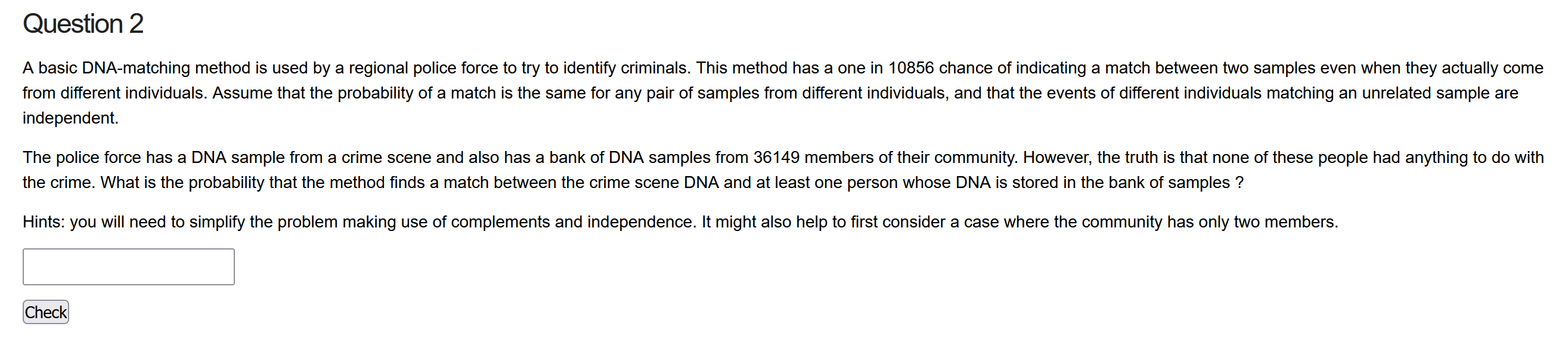 Solved A basic DNA-matching method is used by a regional | Chegg.com