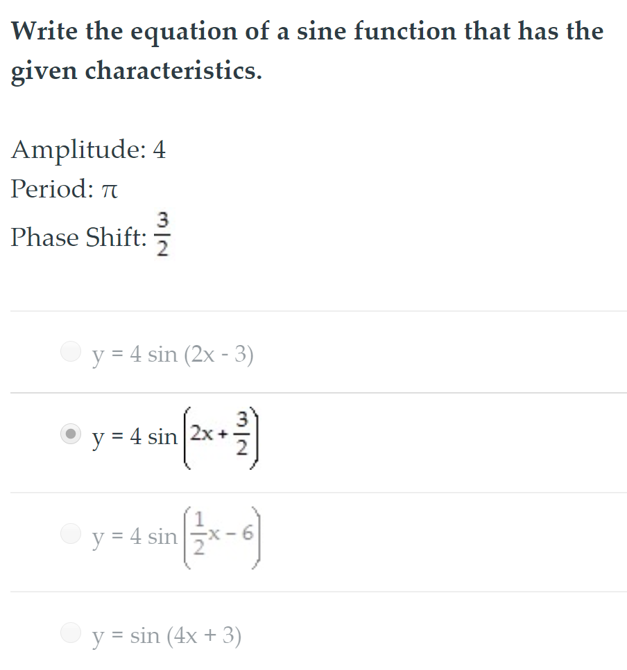 Solved Write the equation of a sine function that has the | Chegg.com