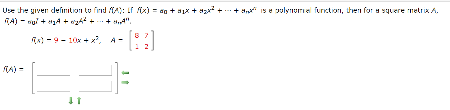 Solved Use the given definition to find f(A): If f(x) = 20 + | Chegg.com