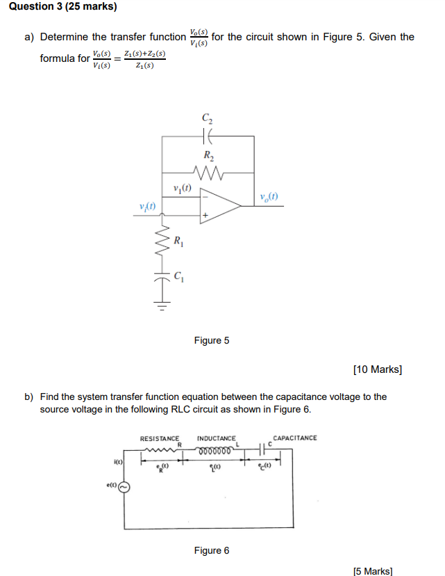 Question 3 (25 ﻿marks)a) ﻿Determine the transfer | Chegg.com