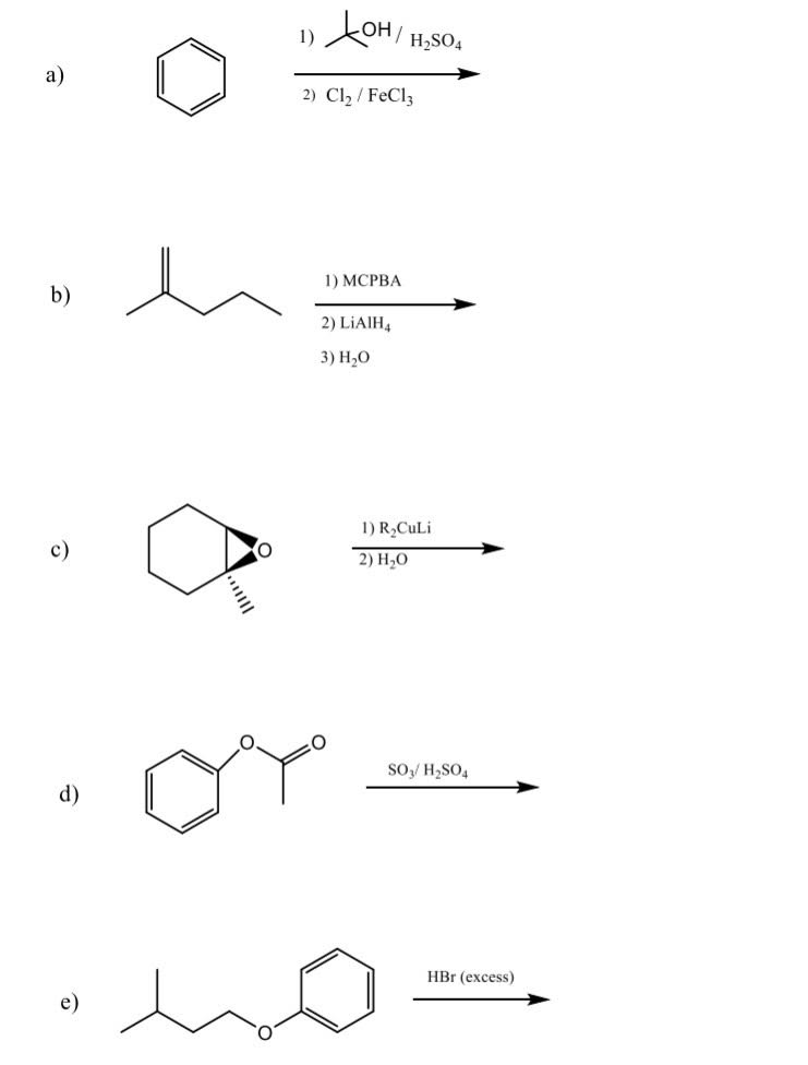 Solved KOH/H,SO4 1) a) 2) Cl/FeCl3 1) MCPBA b) 2) LiAlH 3) | Chegg.com