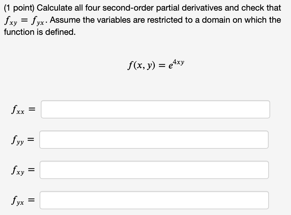 Solved (1 point) Calculate all four second-order partial | Chegg.com