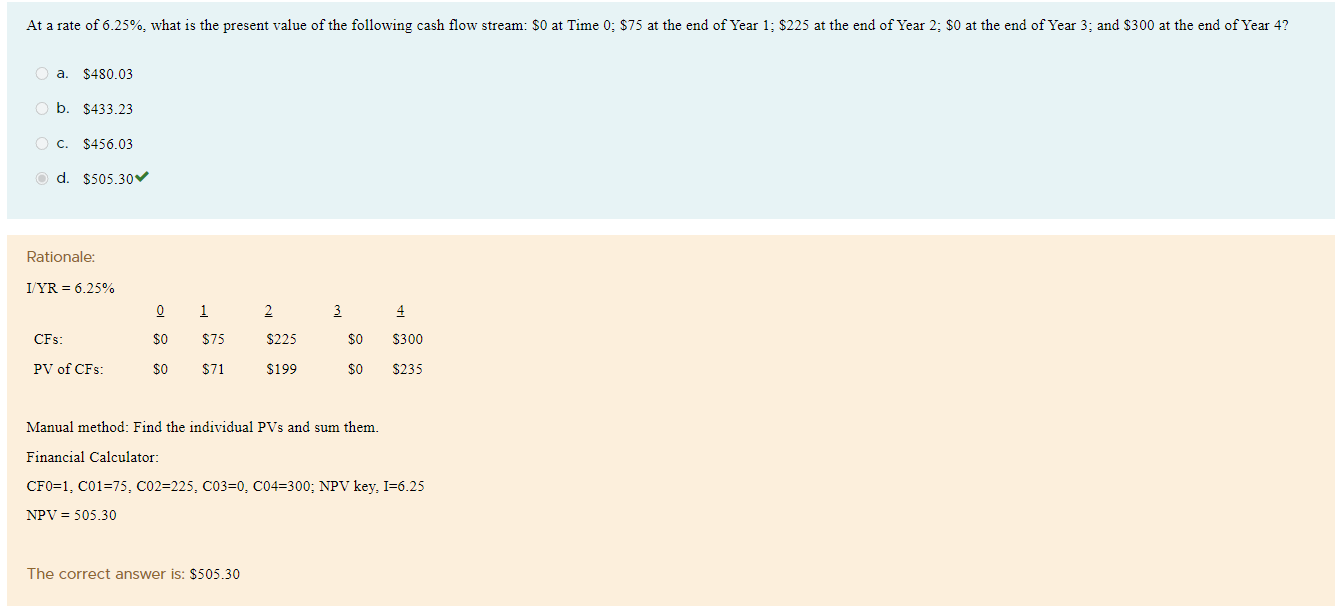 Solved a. $480.03 b. $433.23 C. $456.03 d. $505.30 | Chegg.com