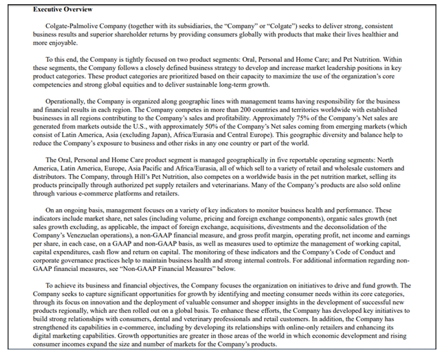 Help me do an executive summary for Colgate-Palmolive | Chegg.com