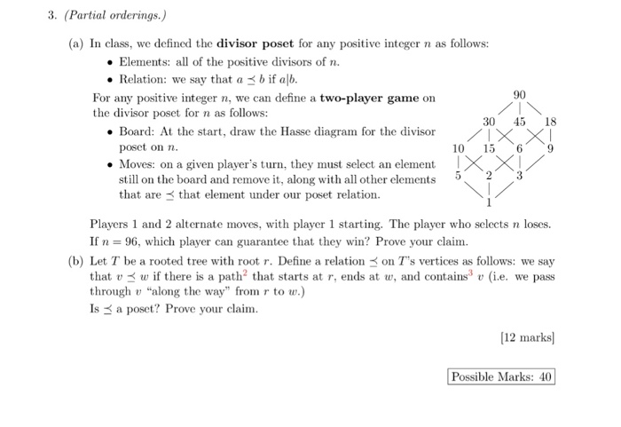 Solved 3. (Partial orderings.) (a) In class, we defined the | Chegg.com