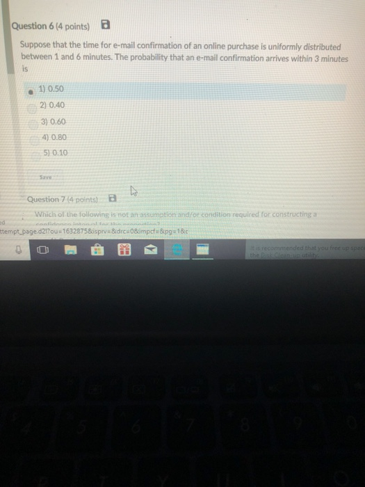 Solved Question 6 (4 points) Suppose that the time for | Chegg.com