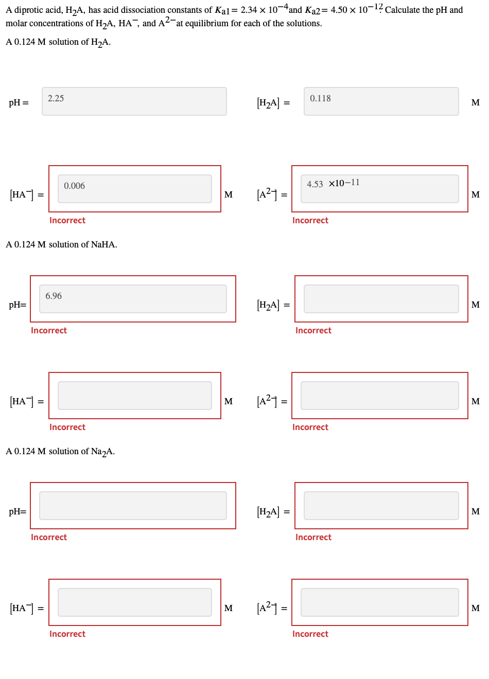 Solved A diprotic acid, H2A, has acid dissociation constants | Chegg.com