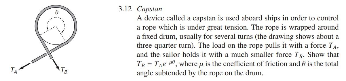 Solved e 3.12 Capstan A device called a capstan is used | Chegg.com