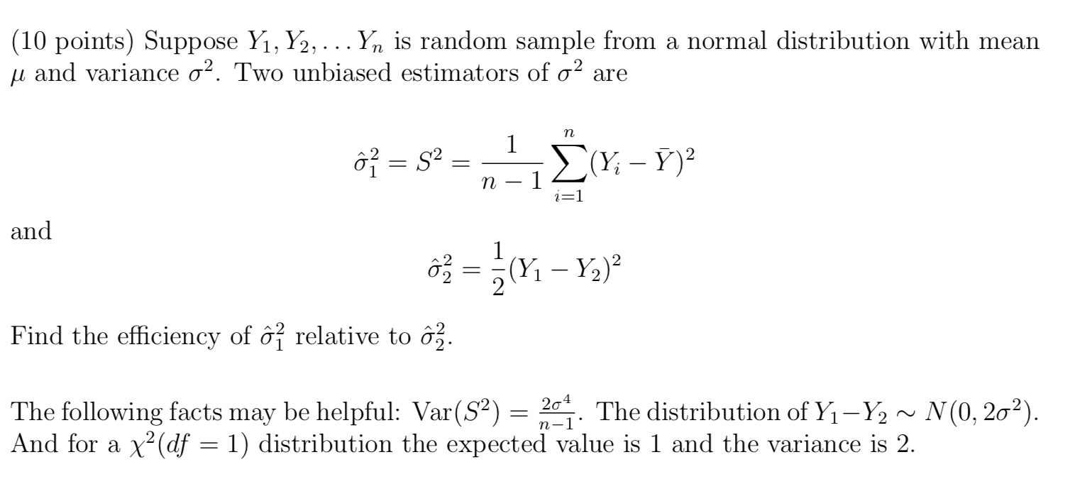 Solved (10 points) Suppose Yı, Y2, ... Yn is random sample | Chegg.com