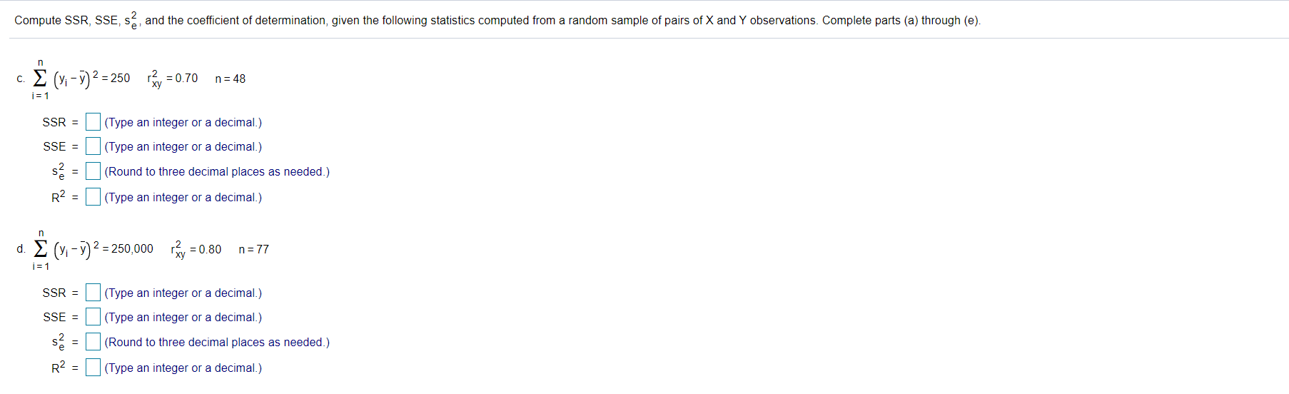 Solved Compute Ssr Sse And The Coefficient Of