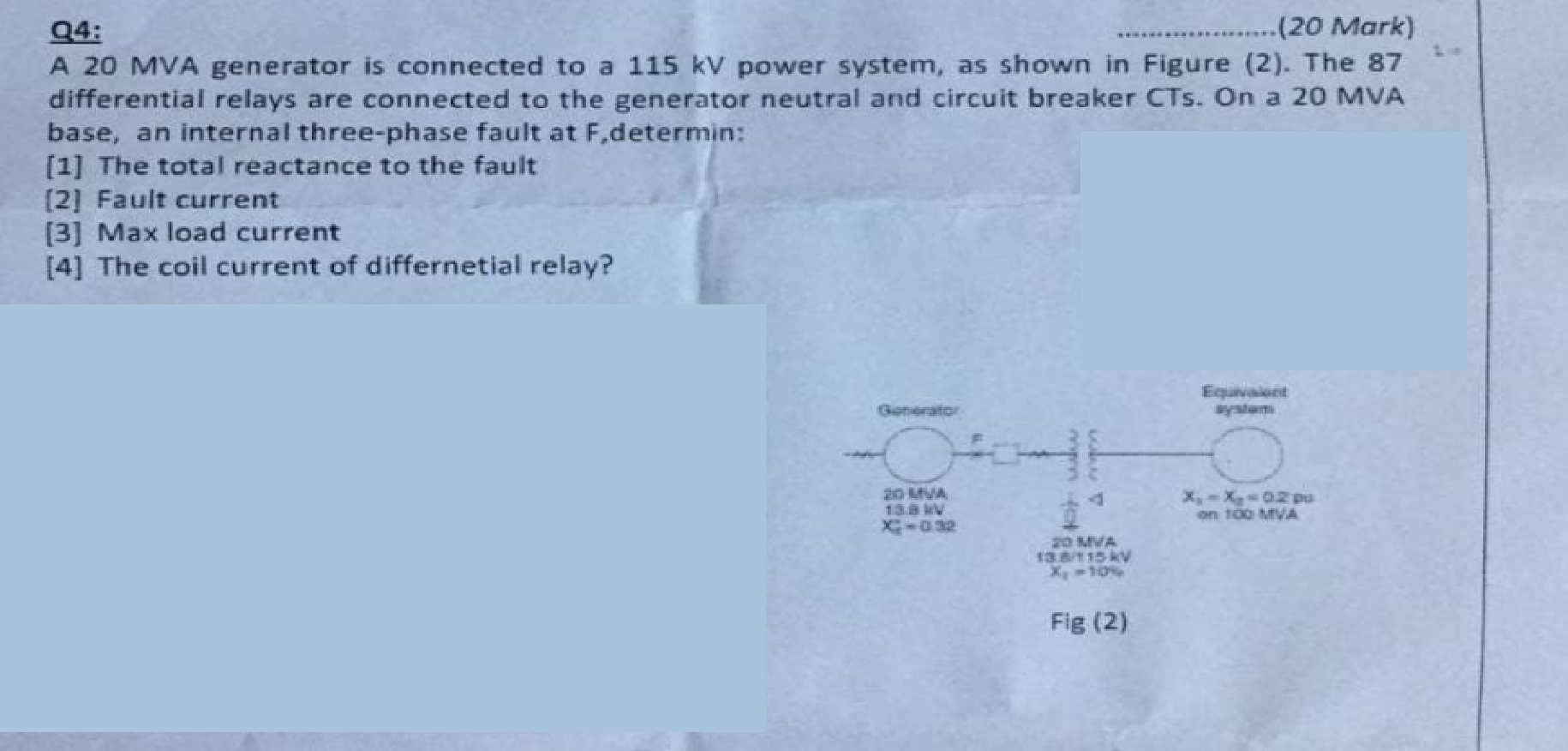 Solved Q4: ................(20 Mark) A 20 MVA generator is | Chegg.com