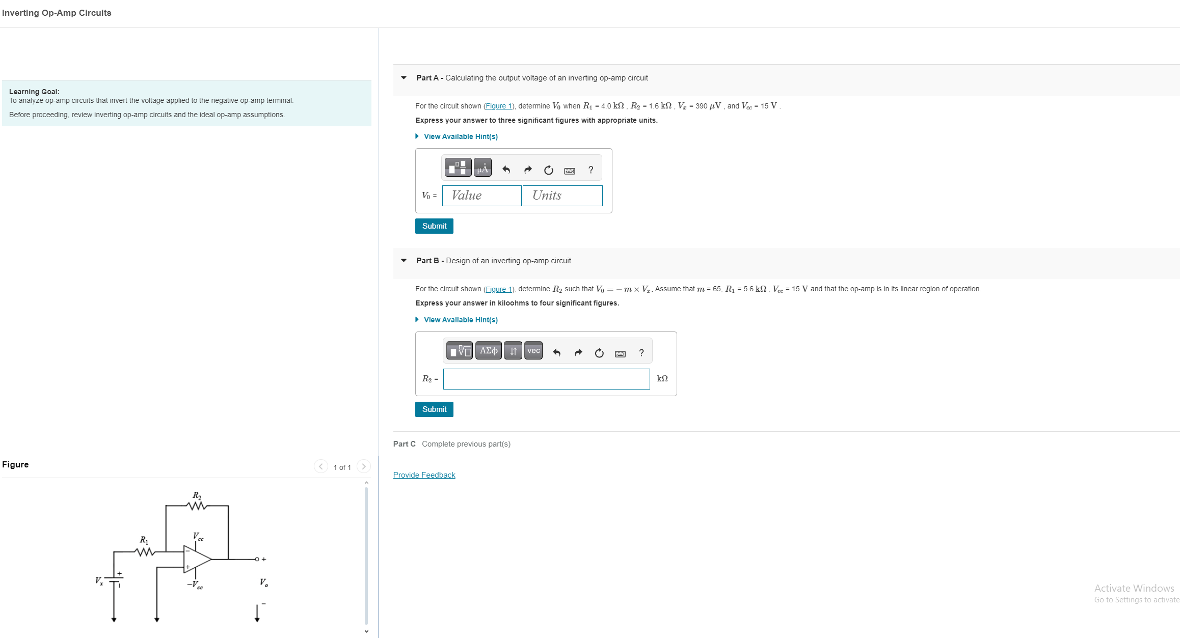 Solved Learning Goal:To ﻿analyze op-amp circuits that invert | Chegg.com