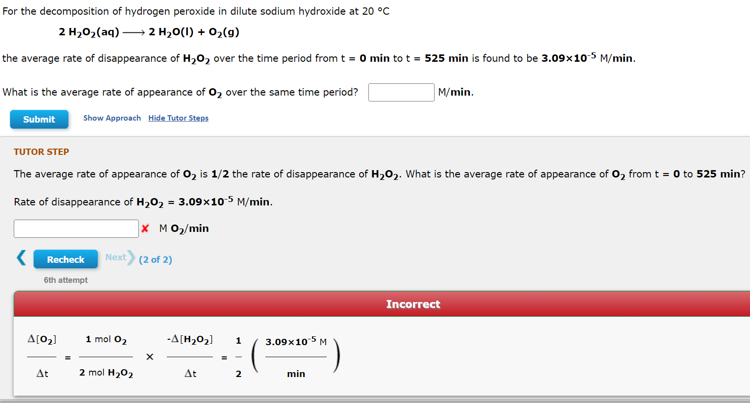 Solved For the decomposition of hydrogen peroxide in dilute | Chegg.com