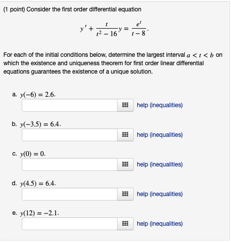 Solved (1 point) Consider the first order differential | Chegg.com