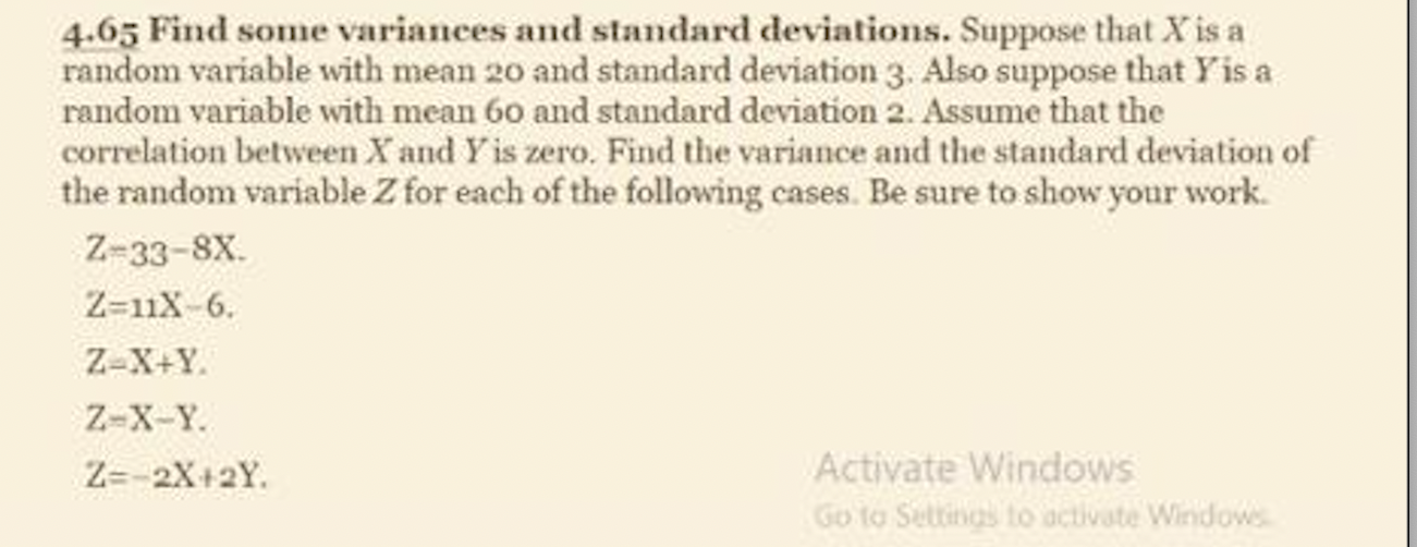 Solved 4.65 Find some variances and standard deviations. | Chegg.com