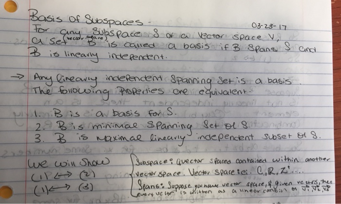 Solved Basis of Subspaces For any subspace s of a vector | Chegg.com