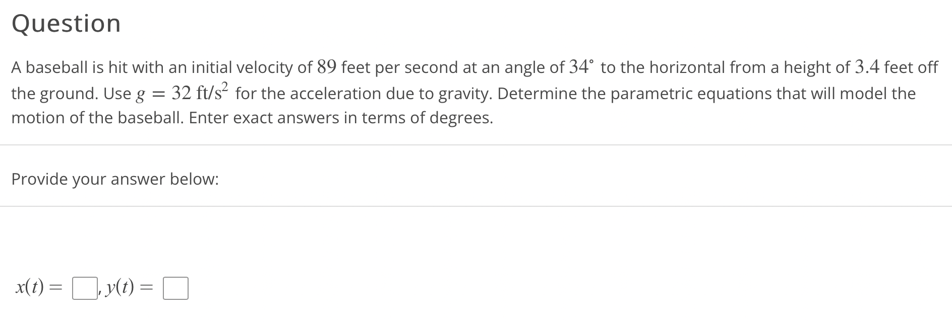 Solved A baseball is hit with an initial velocity of 89 feet | Chegg.com