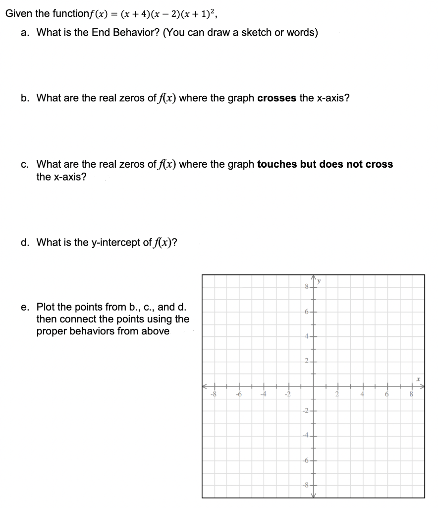 Solved Given the functionf(x) = (x + 4)(x − 2)(x + 1)², a. | Chegg.com