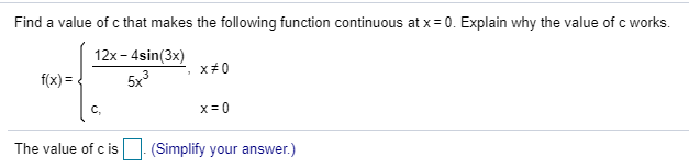 Solved Find a value of c that makes the following function | Chegg.com