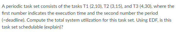 Solved A periodic task set consists of the tasks | Chegg.com