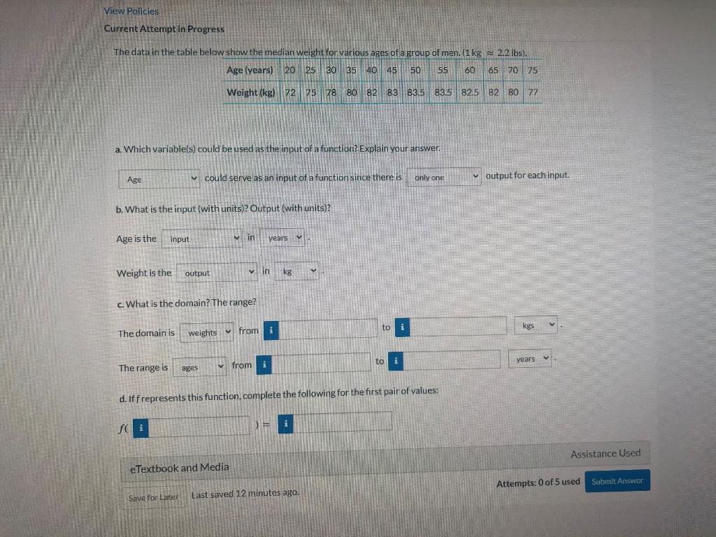 Solved The data in the table below show the median weight | Chegg.com