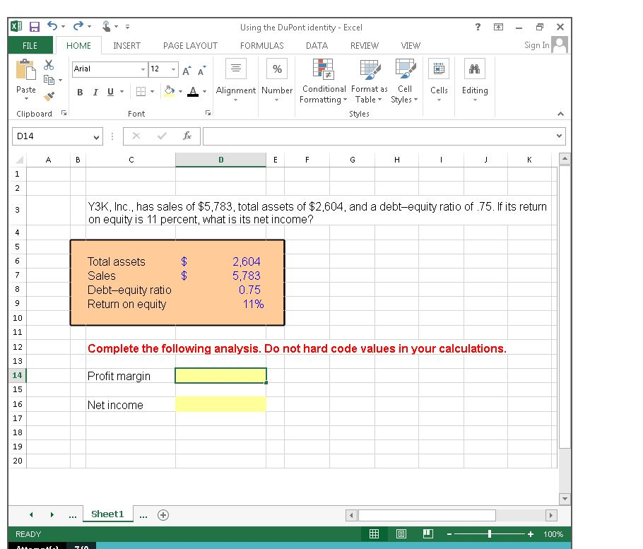 Solved X Usinq The Dupont Identity Excel Sign In Data File 