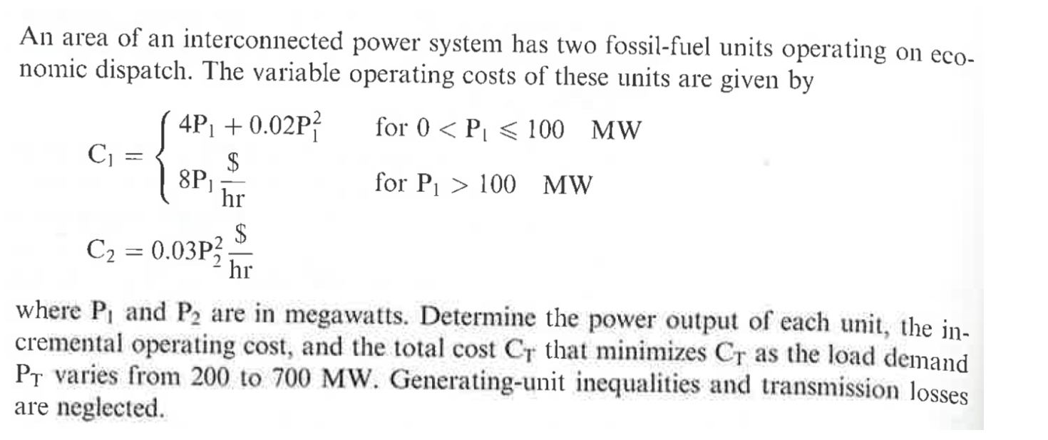 Solved An area of an interconnected power system has two | Chegg.com