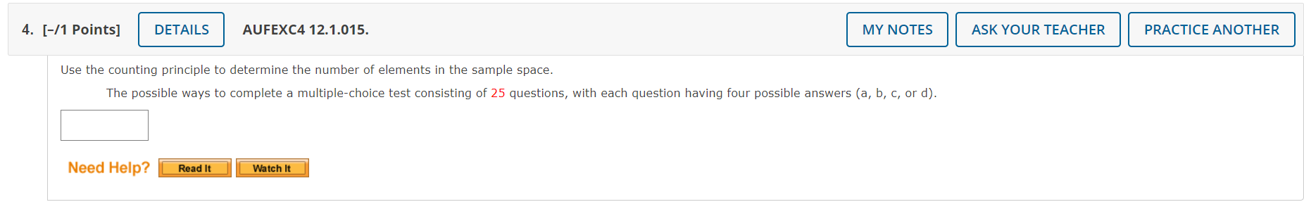 Solved 4. [-/1 Points] DETAILS AUFEXC4 12.1.015. MY NOTES | Chegg.com