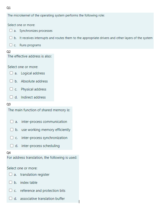 Solved The microkernel of the operating system performs the | Chegg.com