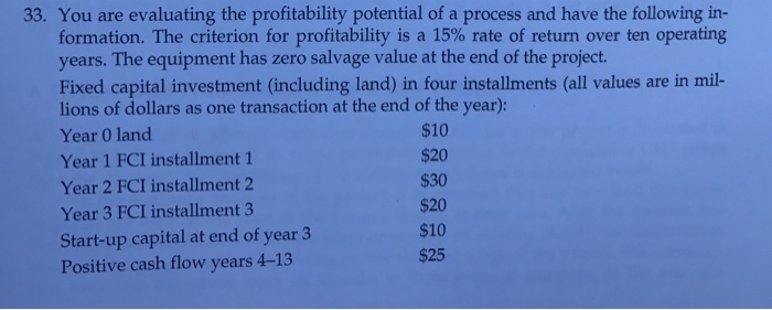 33. You are evaluating the profitability potential of | Chegg.com