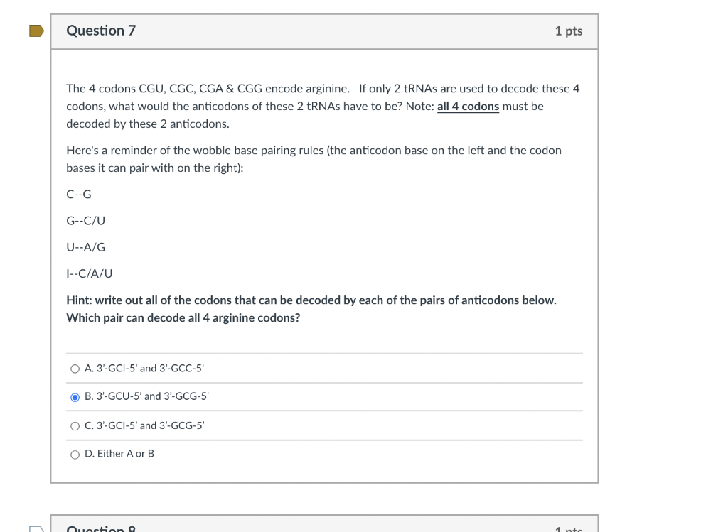 Solved The 4 codons CGU, CGC, CGA \& CGG encode arginine. If | Chegg.com