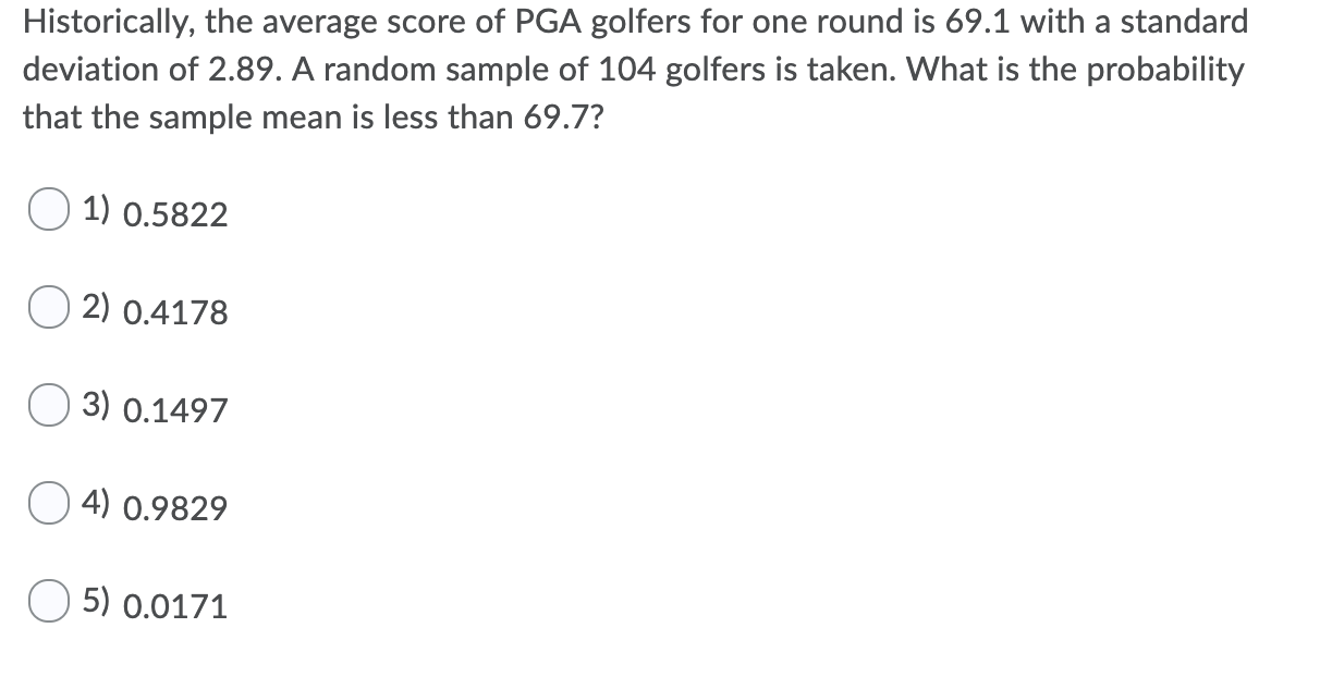 Solved Historically, the average score of PGA golfers for | Chegg.com