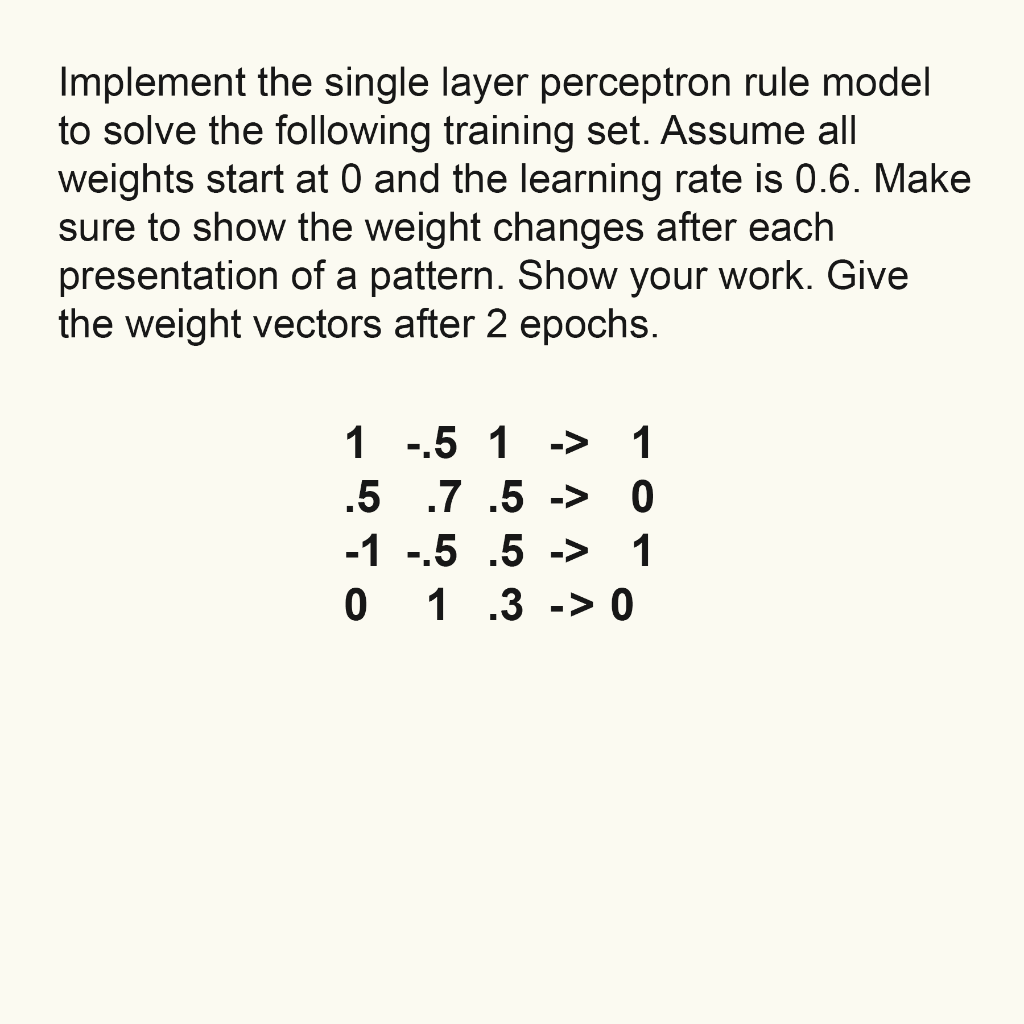 Solved Implement the single layer perceptron rule model to | Chegg.com