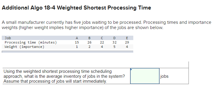 Solved Additional Algo 18-4 Weighted Shortest Processing | Chegg.com