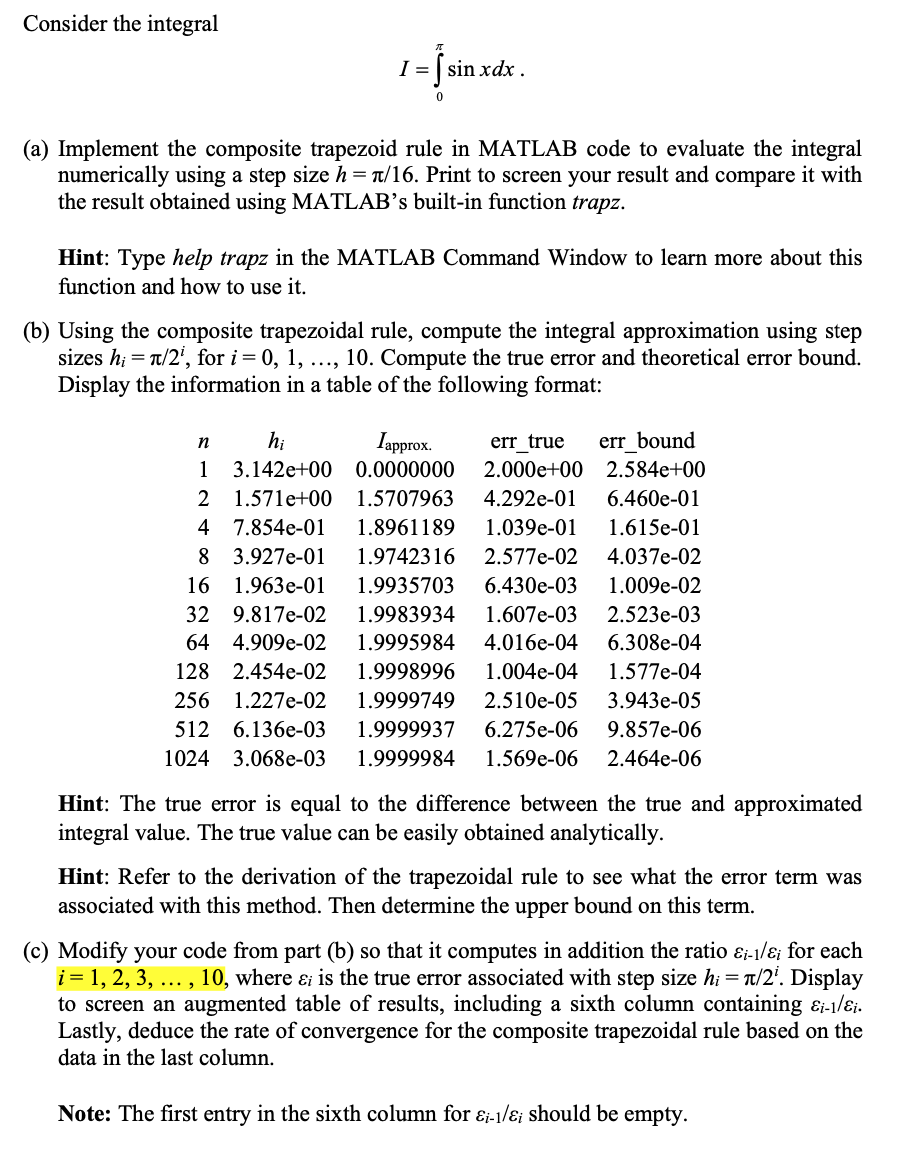 Solved Consider the integral I = sin xdx. jsi 0 (a) | Chegg.com