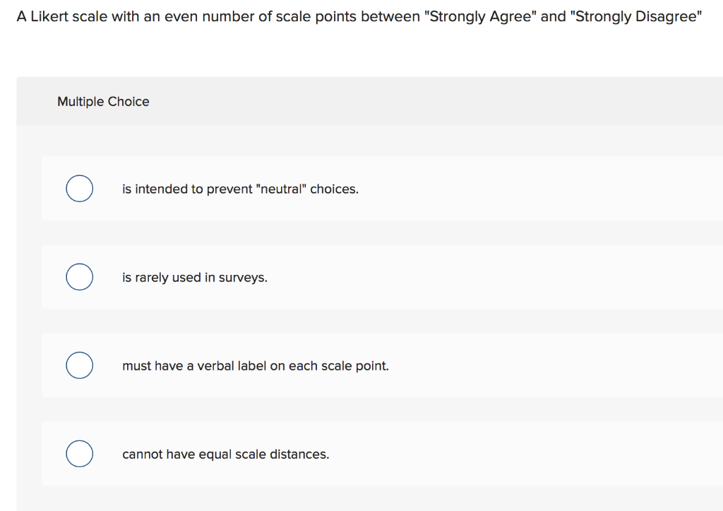 Solved A Likert scale with an even number of scale points | Chegg.com