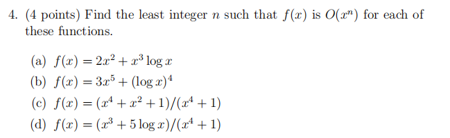 Solved 4. (4 points) Find the least integer n such that f(x) | Chegg.com